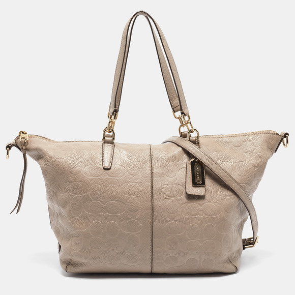 Coach | Bags | Coach Beige Signature Embossed Leather Bleecker Zip Tote ...